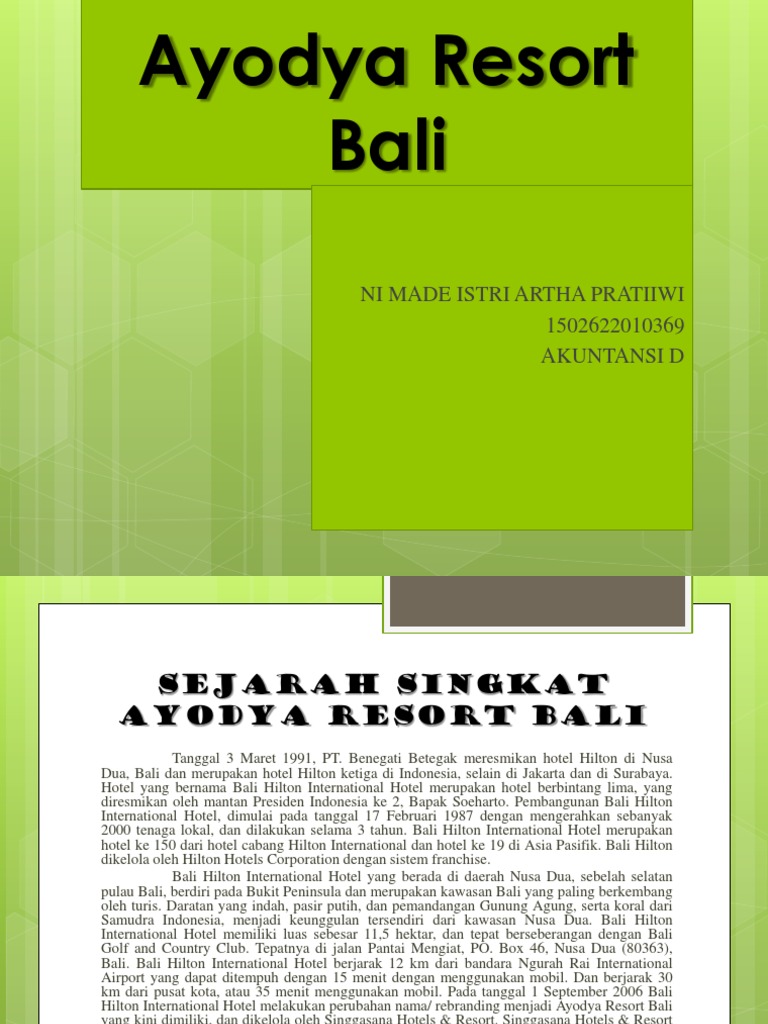 Sejarah dan Fasilitas Ayodya Resort Bali | PDF