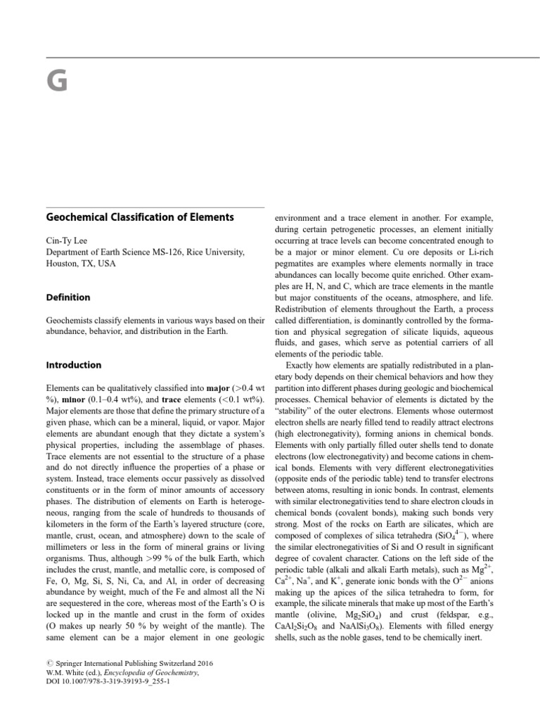 Geochemical Classification of Elements | PDF | Ion | Ionic Bonding