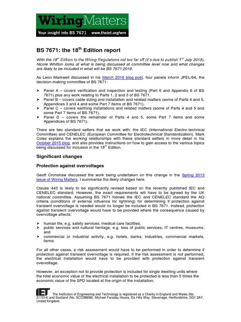 BS 7671 - The 18th Edition Report | Electrical Wiring | Electrical ...