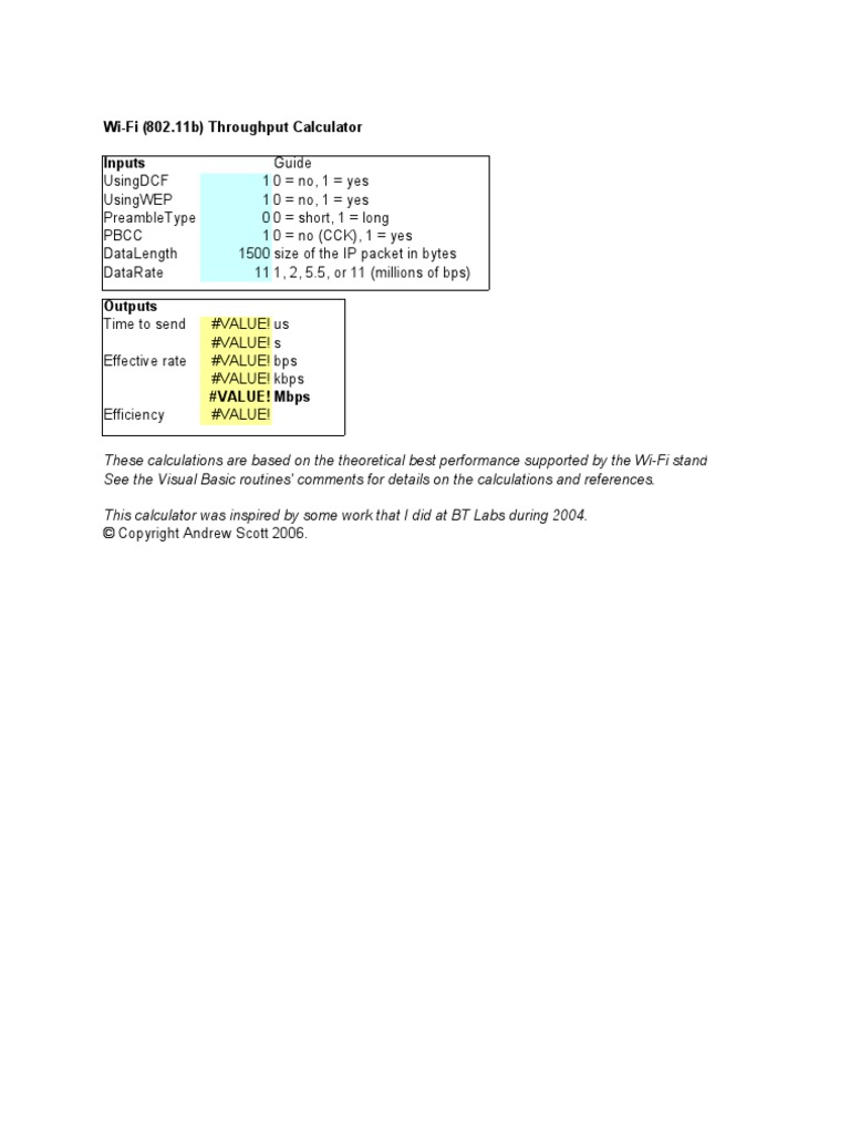 Wi-Fi (802.11b) Throughput Calculator Inputs | PDF | Teaching Methods ...