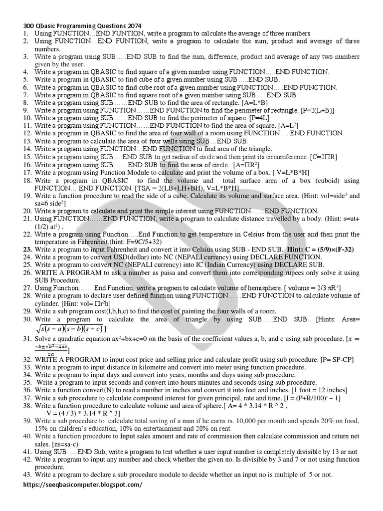 300 QBASIC Programming Exercises | PDF | Triangle | Computer File