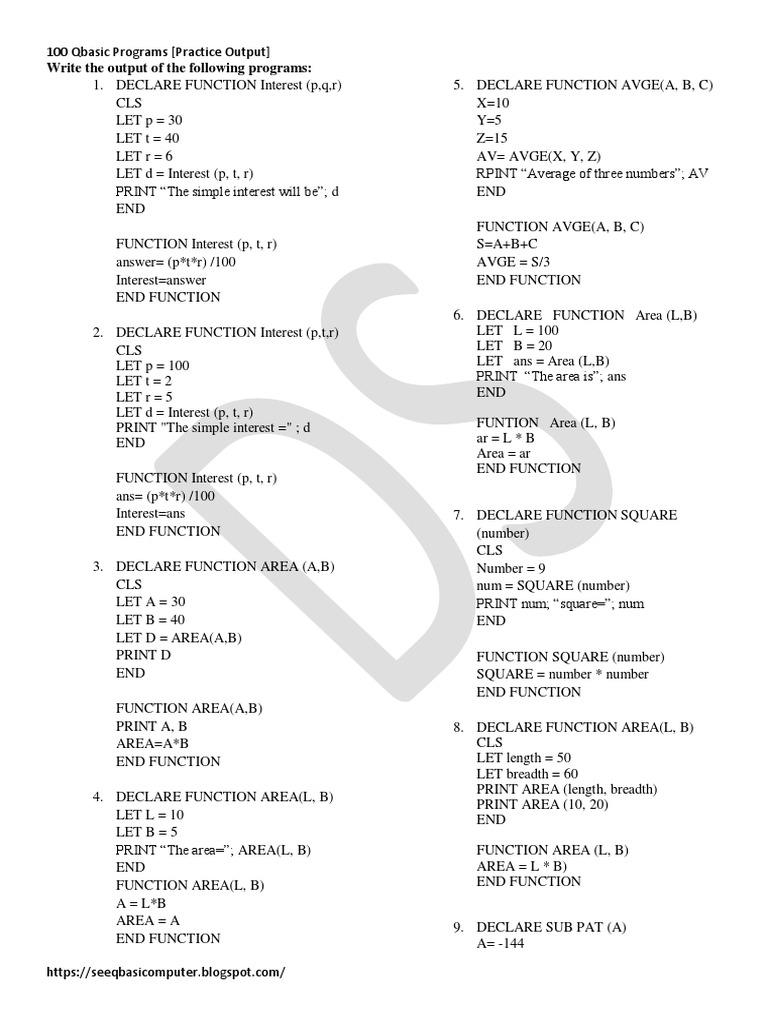 100 Output Qbasic Programs | PDF | Computer Programming | Mathematical Analysis