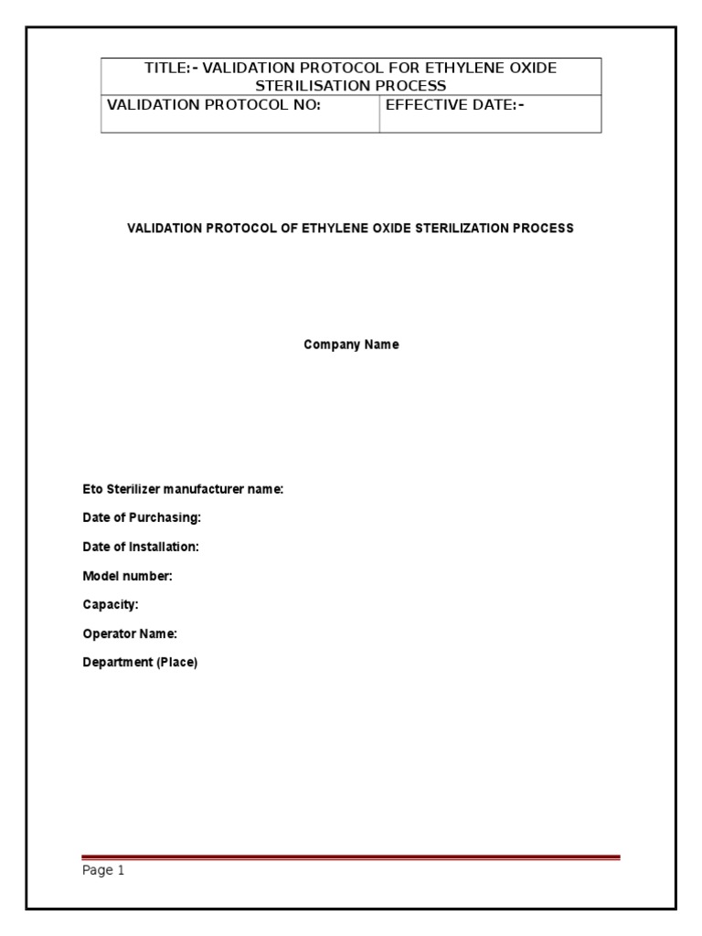 Ethylene Oxide Sterilization Validation Protocol | PDF | Sterilization ...