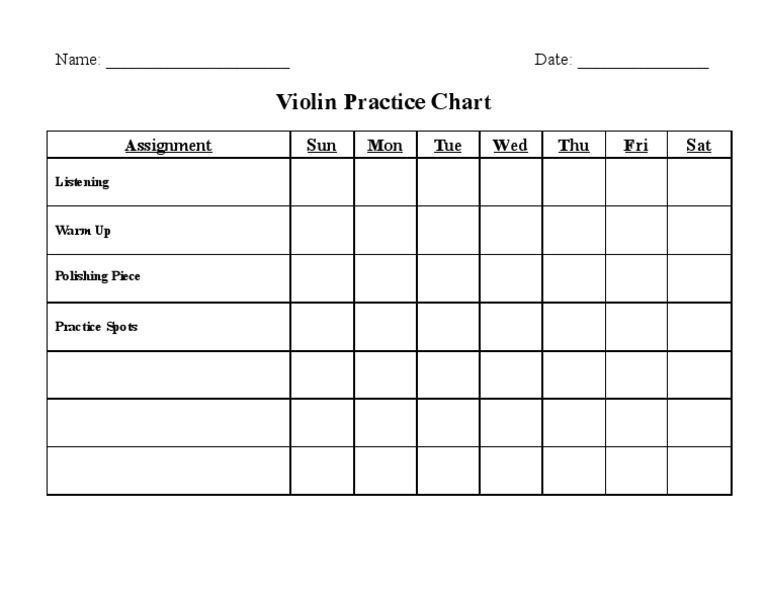 Violin Practice Chart: Assignment Sun Mon Tue Wed Thu Fri Sat | PDF