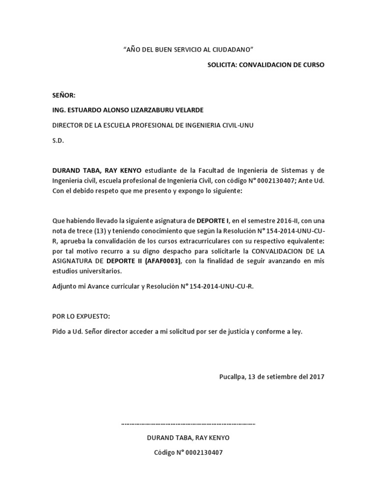 Solicitud de Convalidacion | PDF