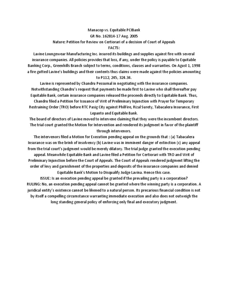 Manacop Vs | PDF | Equity (Law) | Injunction