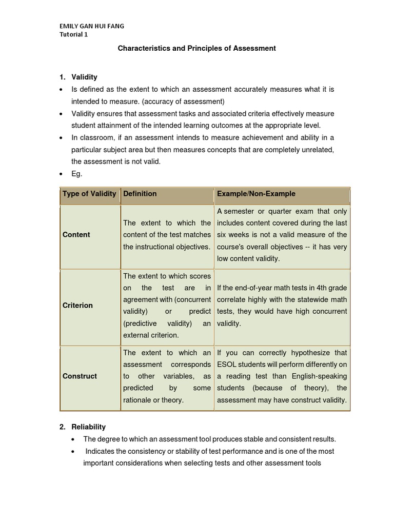 Characteristics and Principles of Assessment | PDF | Educational ...