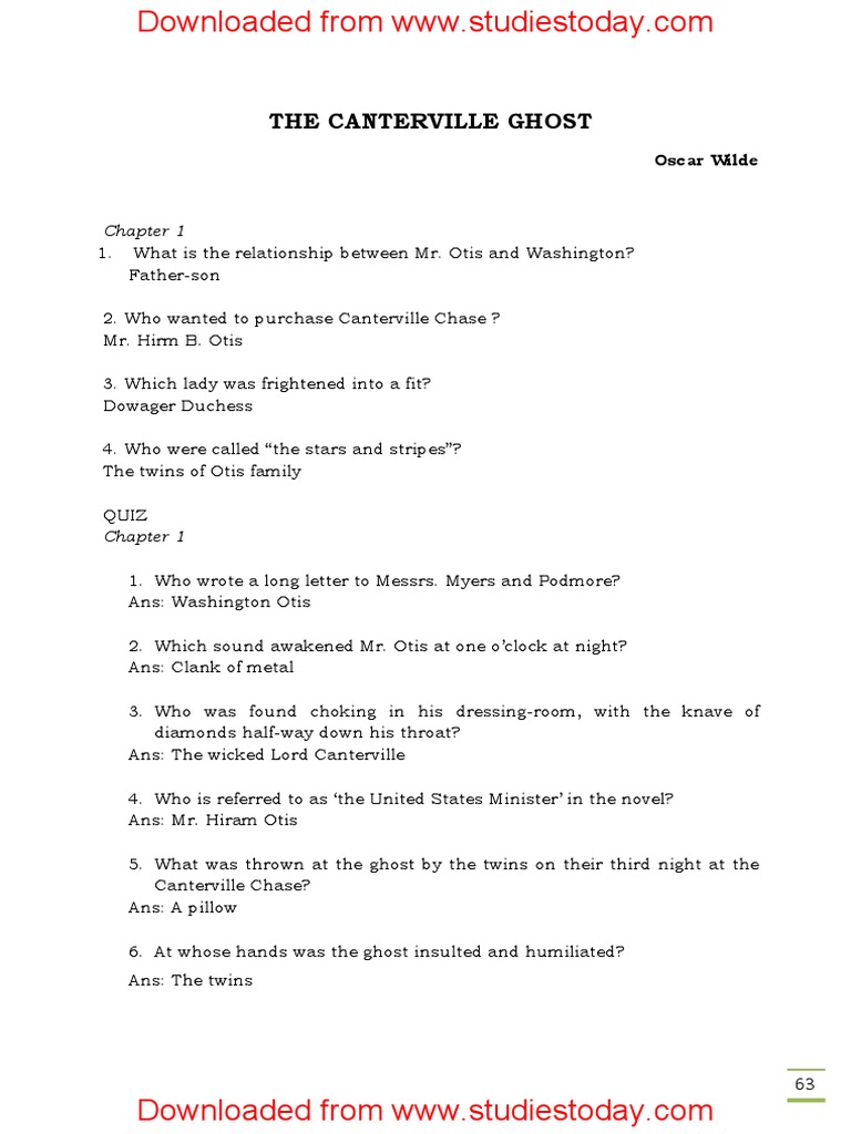 CBSE Class 11 English Canterville Ghost Questions Answers | Ghosts | Death