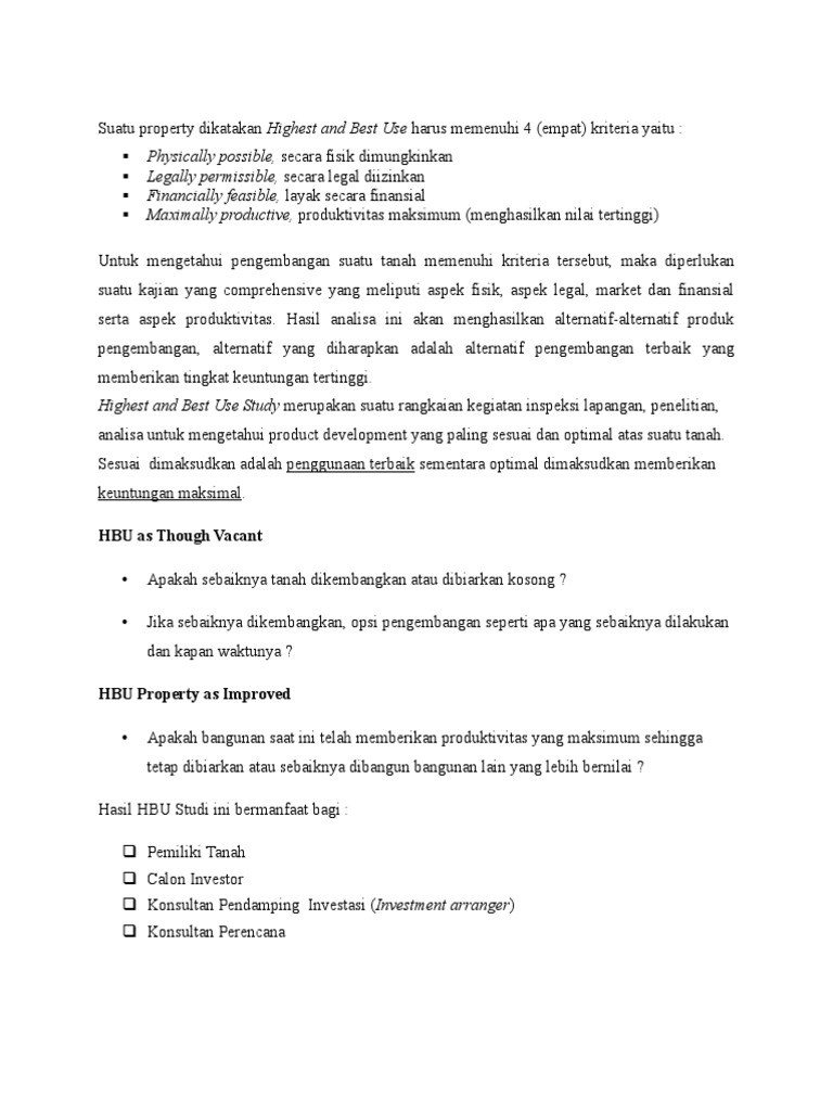 Optimalisasi Aset Melalui HBU Study | PDF | Bisnis