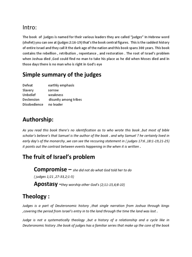 Intro:: Simple Summary of The Judges | PDF | Samson | Book Of Judges