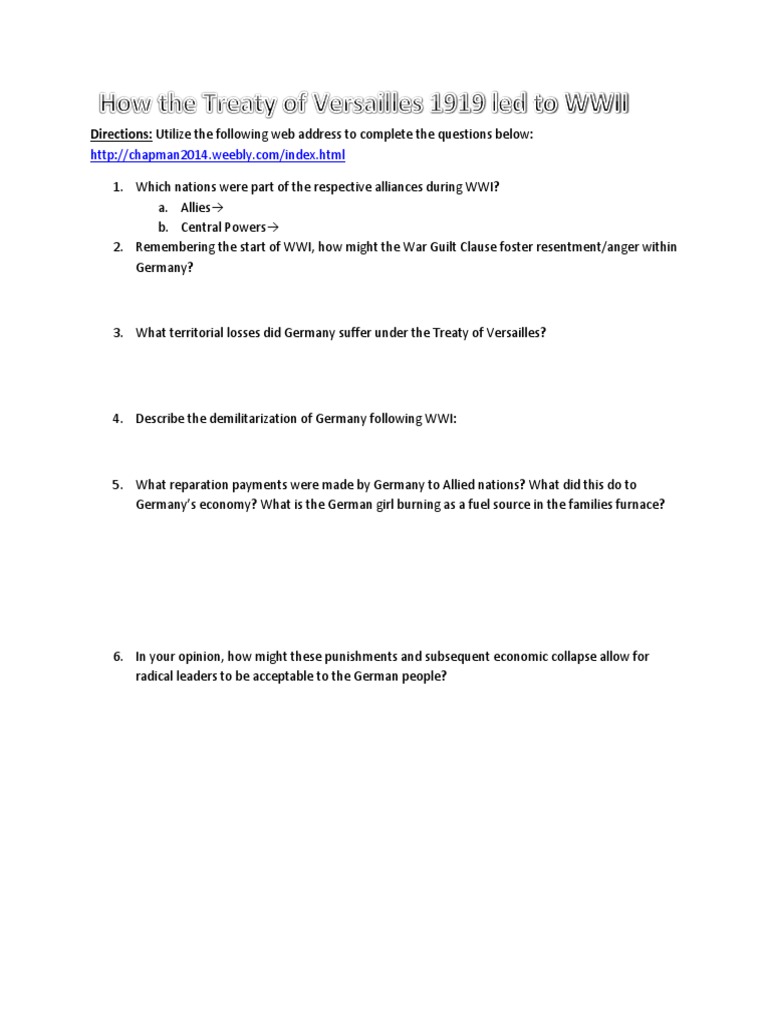 Treaty of Versailles Leading To Wwii | PDF