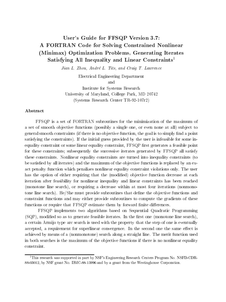FFSQP Manual PDF | Download Free PDF | Mathematical Optimization | Parameter (Computer Programming)