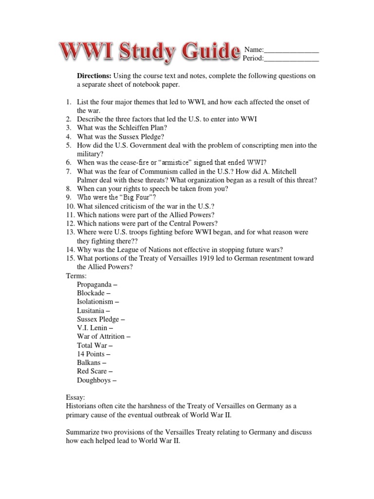 Wwi Study Guide | PDF
