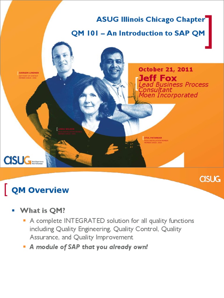 ASUG QM Session 1 QM 101 Introduction To SAP Quality Management Module ...