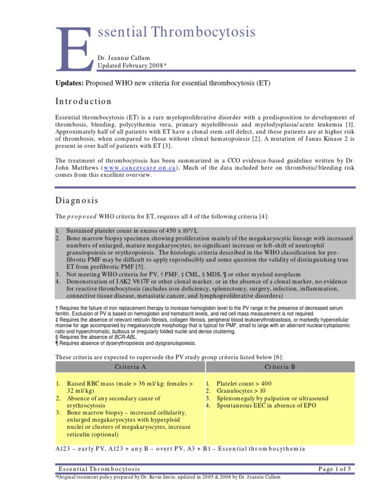 Essential Thrombocytosis | PDF | Thrombosis | Health Sciences