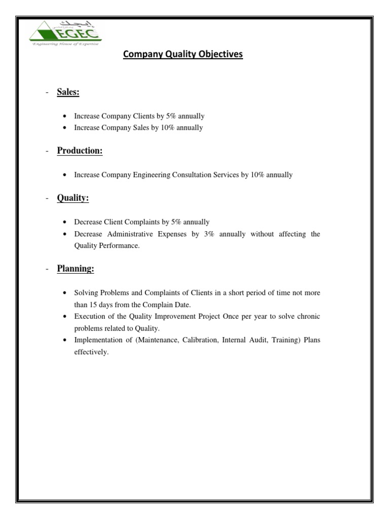 Quality Objectives - E 091201 PDF | PDF