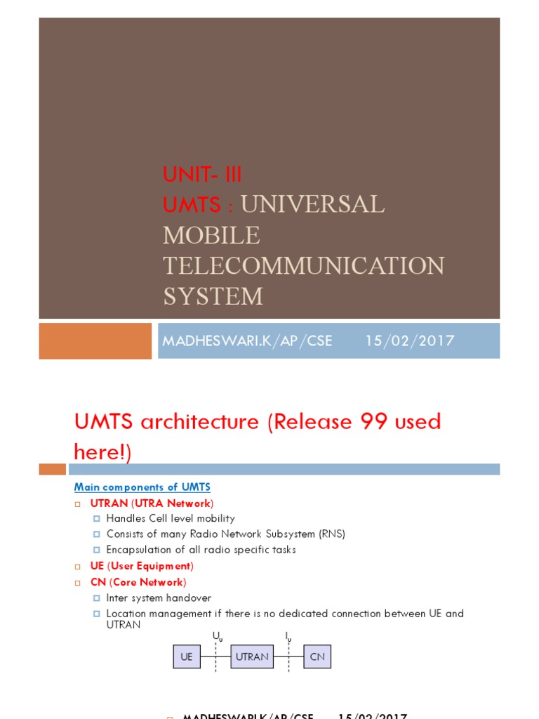 Unit-Iii Umts:: Universal Universal Mobile Telecommunication System | PDF | Asynchronous ...