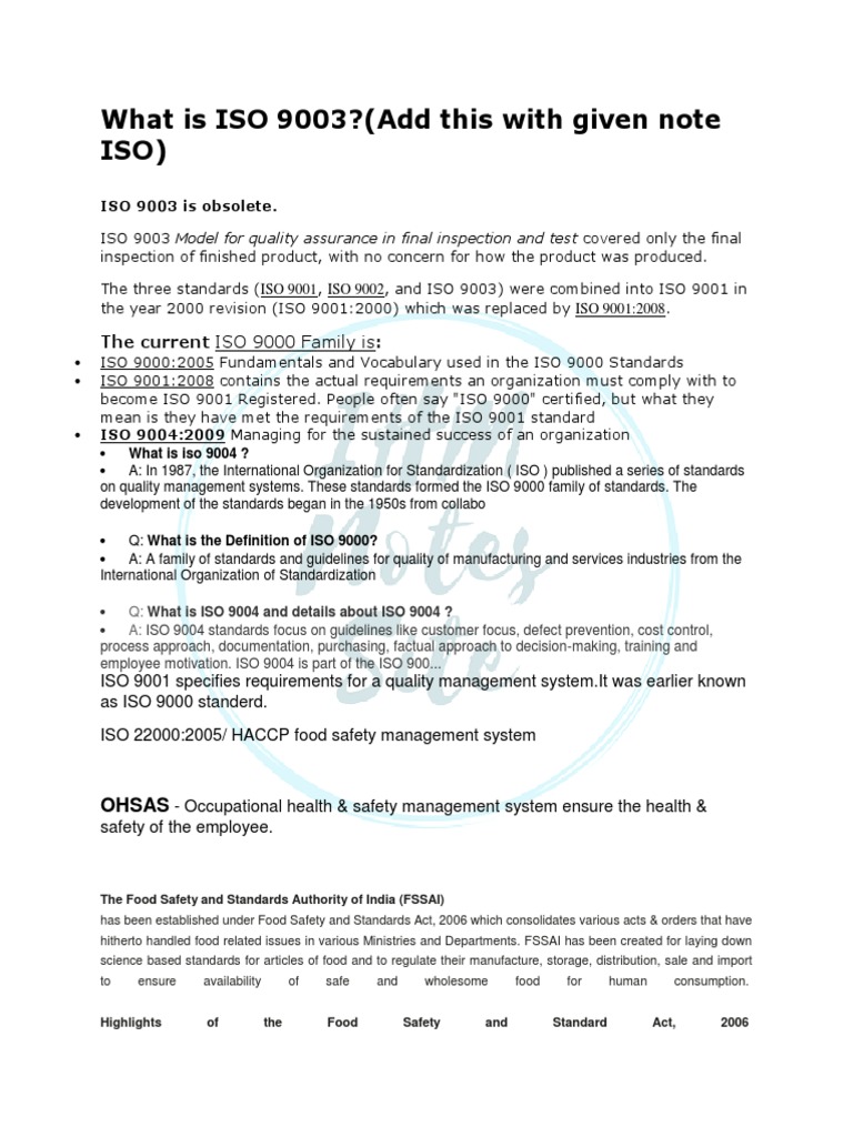What Is ISO 9003? (Add This With Given Note Iso) | PDF | Iso 9000 ...