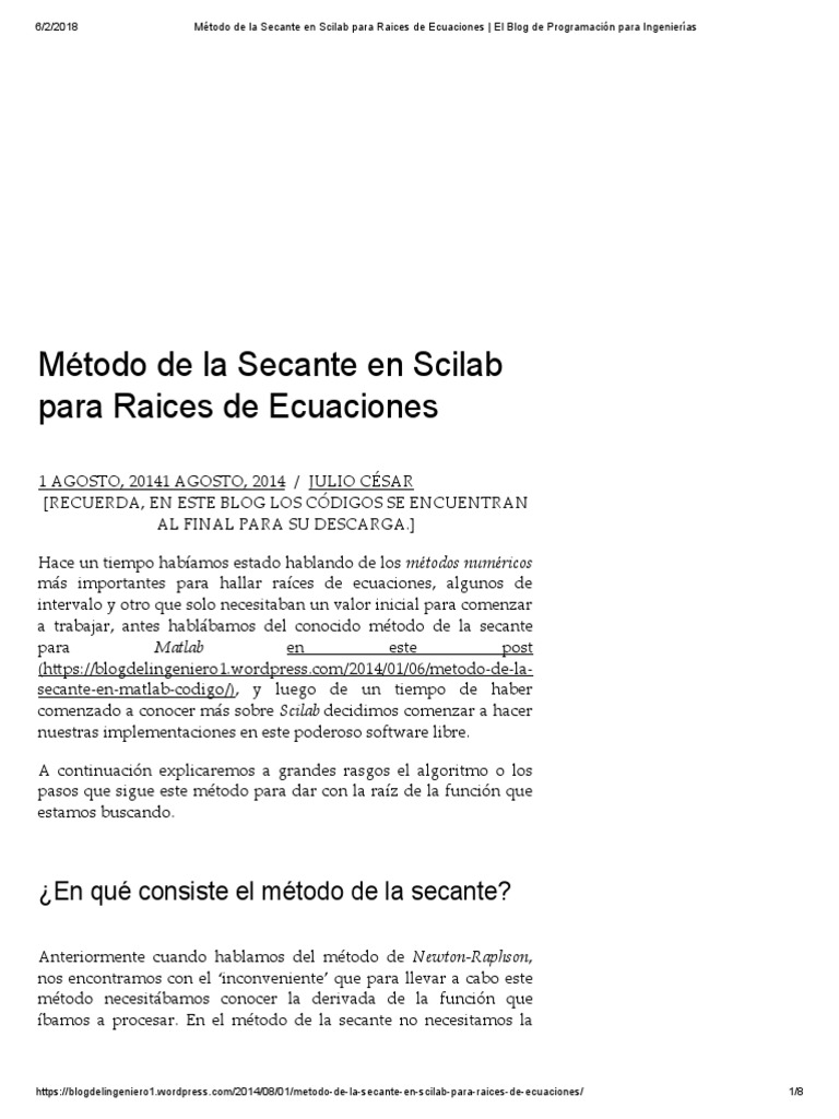 Método de La Secante en Scilab Para Raices de Ecuaciones _ El Blog de Programación Para ...