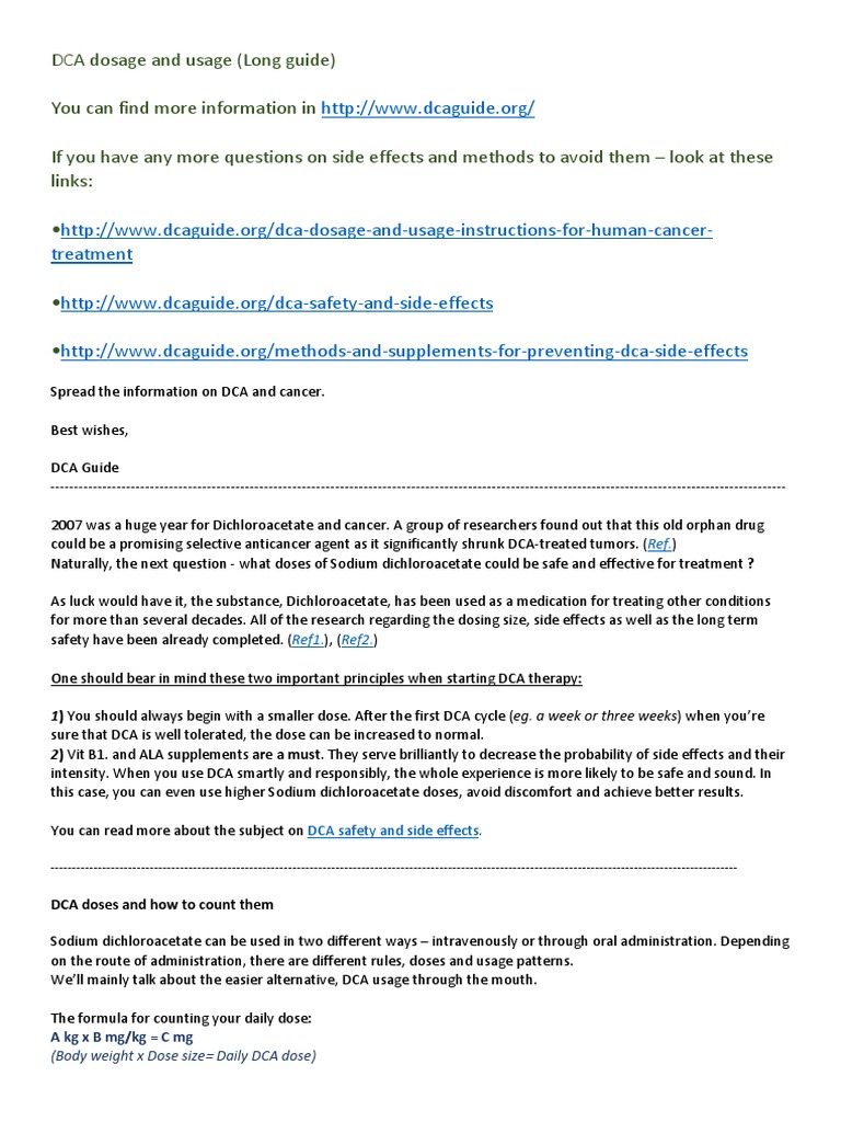 DCA Dosage and Usage. DCA For Cancer Treatment (Long Guide) | PDF ...