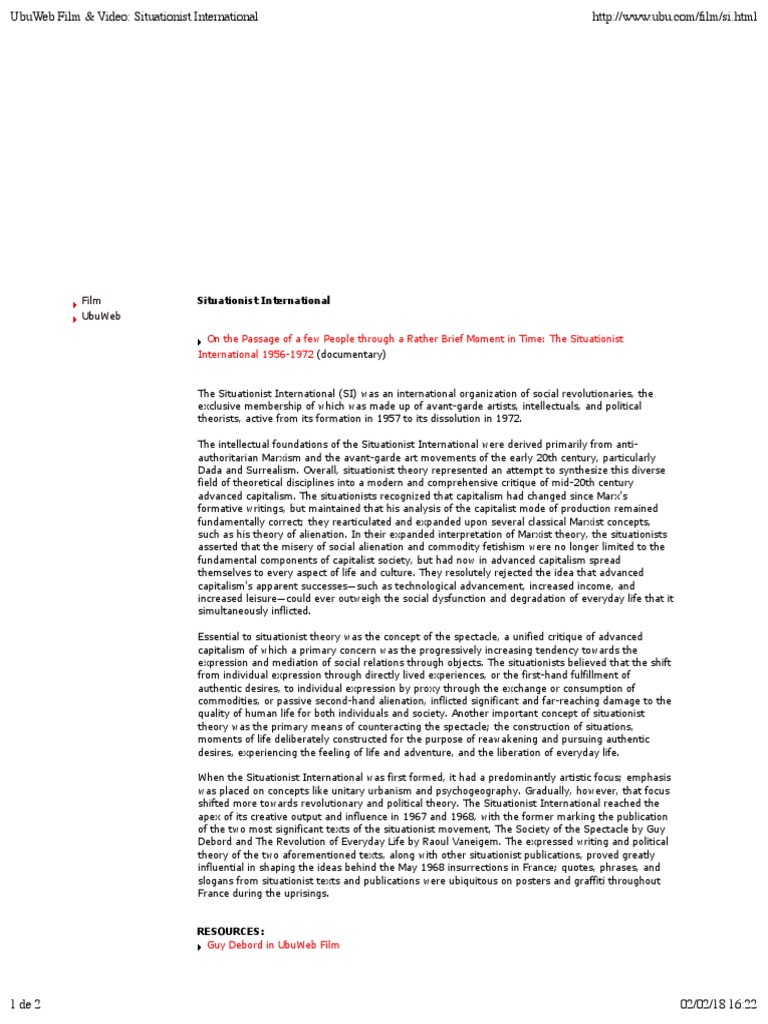 UbuWeb Film & Video: Situationist International | PDF | Situationist ...