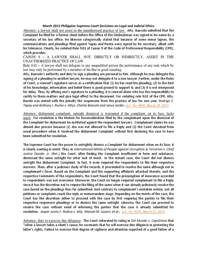 March 2013 Philippine Supreme Court Decisions on Legal and Judicial ...