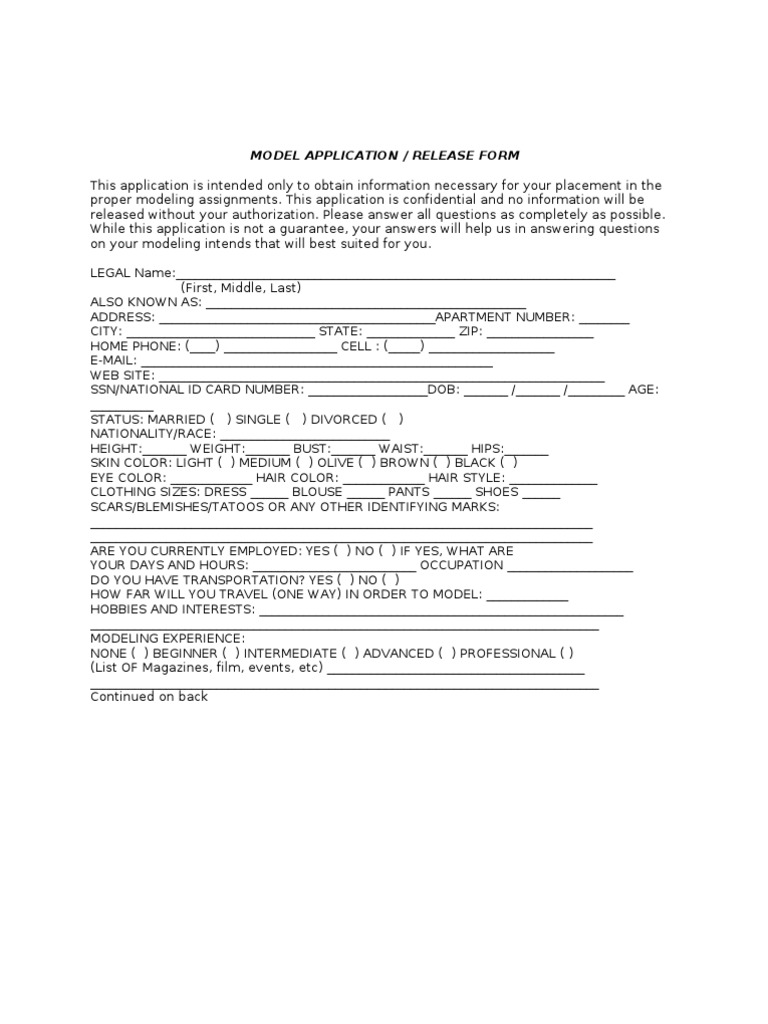 Model Application | PDF | Clothing | Fashion