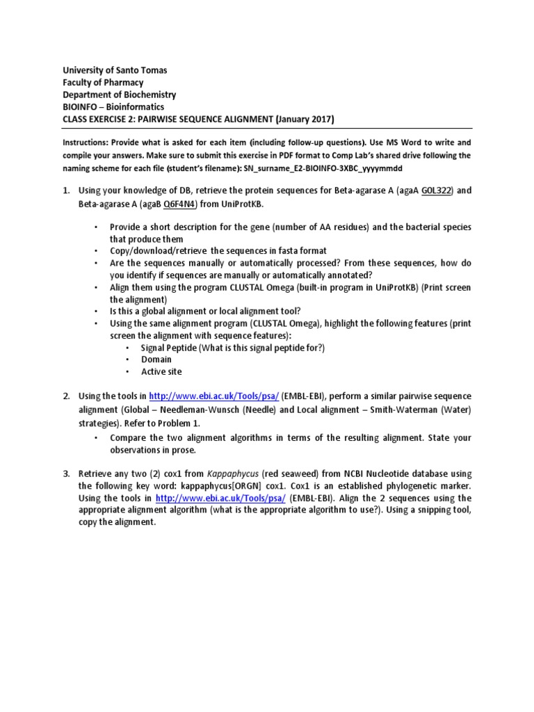 Bioinfo 1st - Exercise 2 | PDF