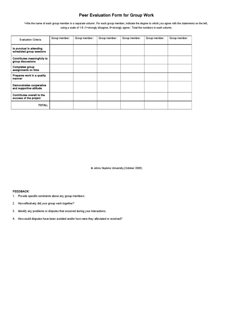 Peer Evaluation Form For Group Work | PDF | Career & Growth