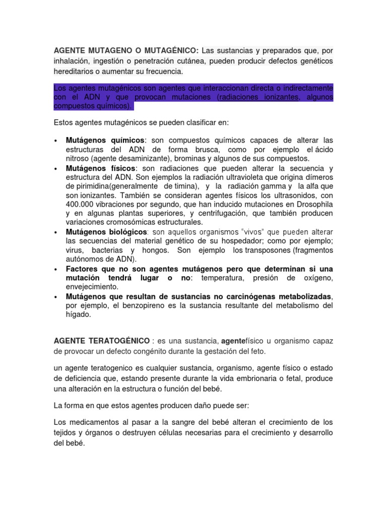 Agente Mutageno o Mutagénico | PDF | Mutagénesis | Mutación