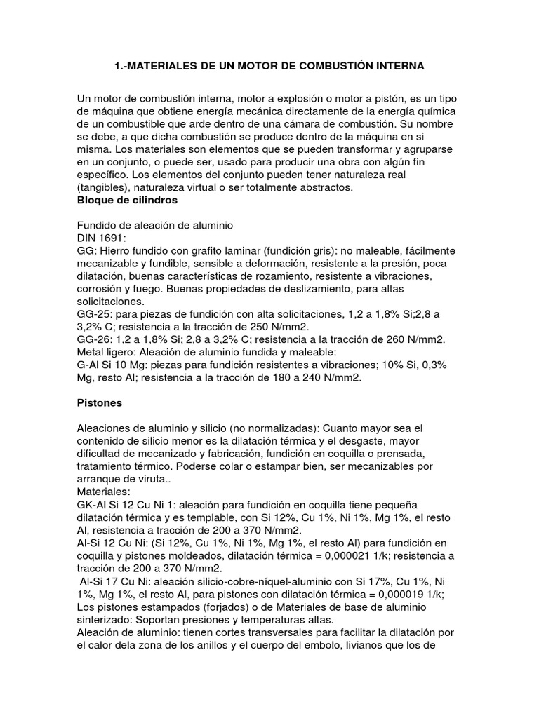 Materiales de Un Motor de Combustion Int | PDF | Pistón | Aluminio