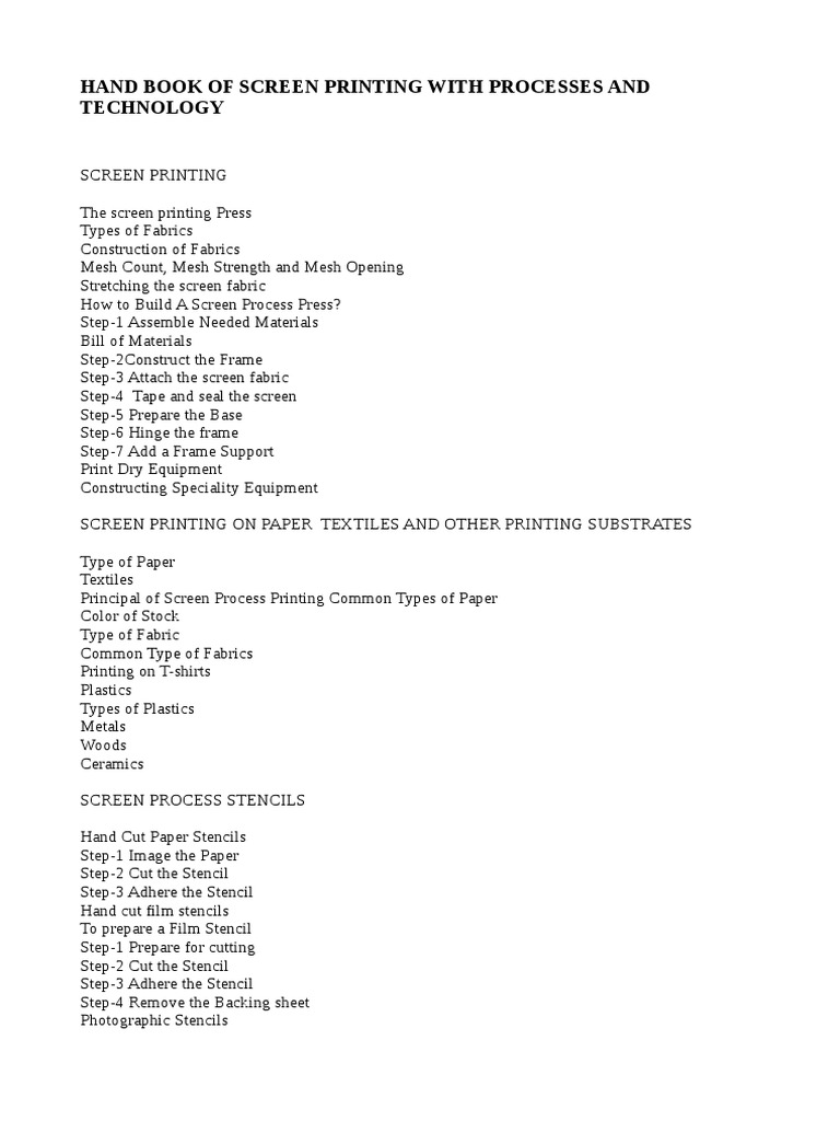 Hand Book of Screen Printing With Processes and Technology | PDF | Ink ...