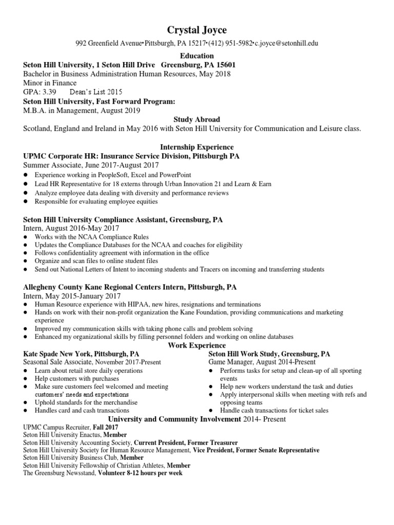 Updated 1-15-18 Crystal Joyce Resume | PDF | Internship | Job Hunting