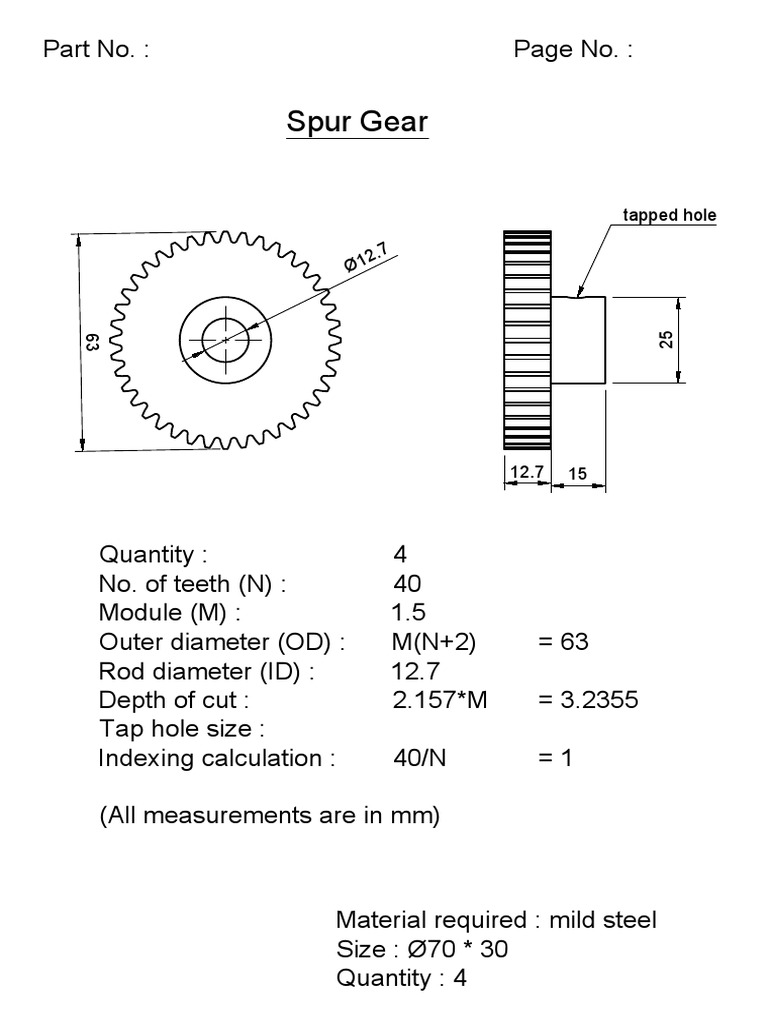 Spur Gear Dimensions and Specifications | PDF