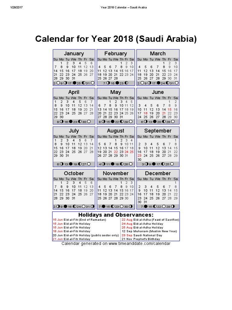 2018 Saudi Arabia Holiday Calendar | PDF | Holidays | Shia Islam