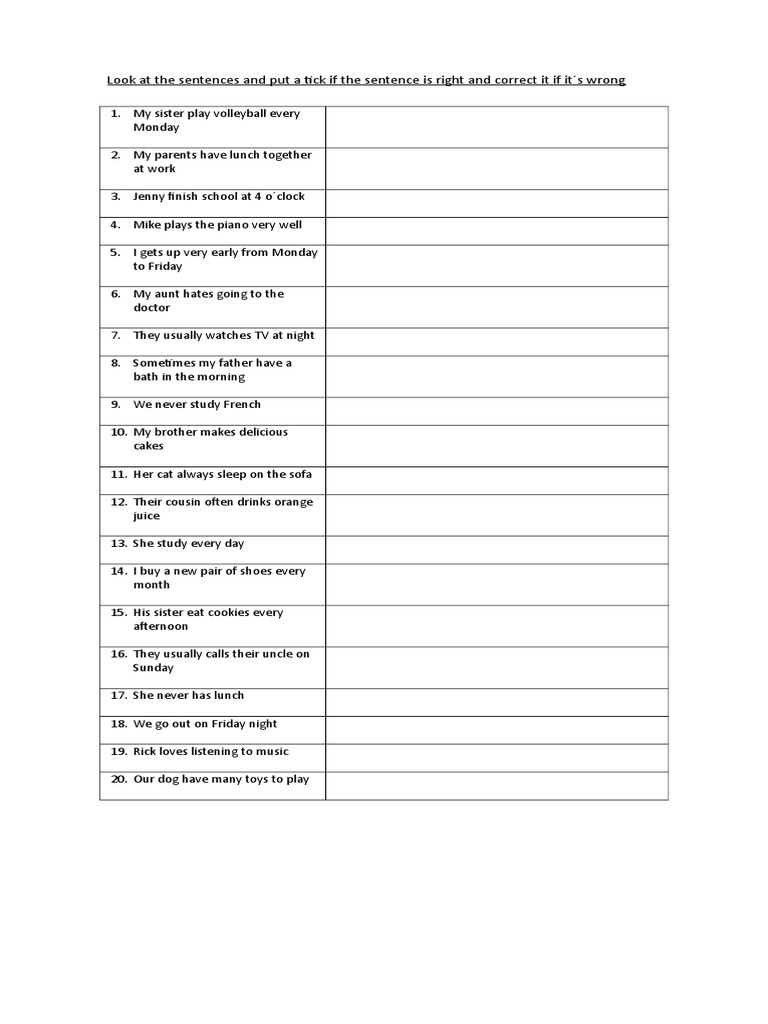 Correct The Sentences Present Simple | PDF