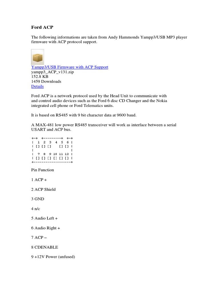Ford ACP Protocol Specification | PDF | Usb | Electrical Connector