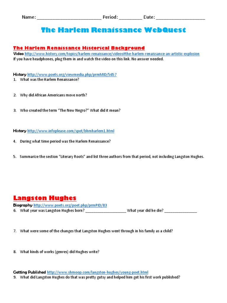 Harlem Renaissance Webquest | PDF | Harlem Renaissance | Poetry