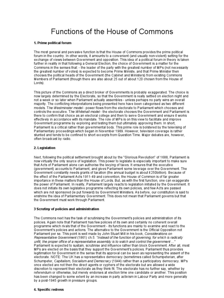 The Roles of The House of Commons | PDF | House Of Commons Of The ...