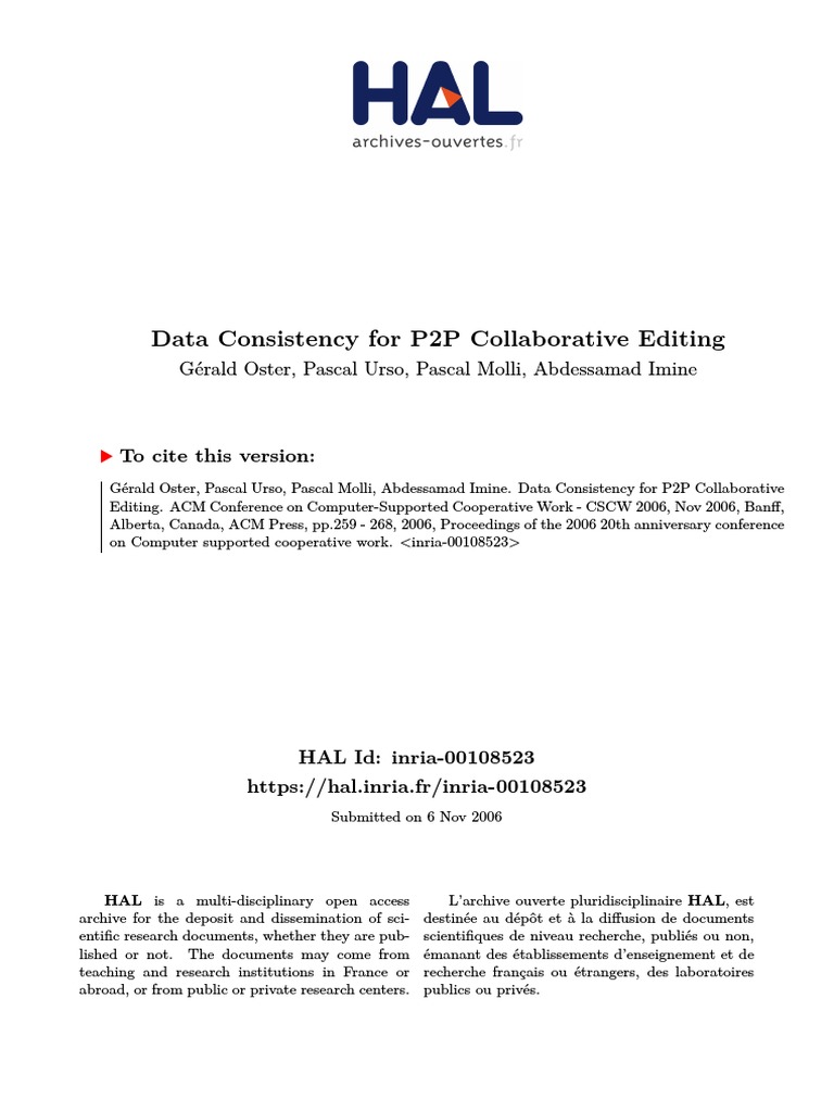 Data Consistency For P2P Collaborative Editing | PDF | Peer To Peer | Wikipedia