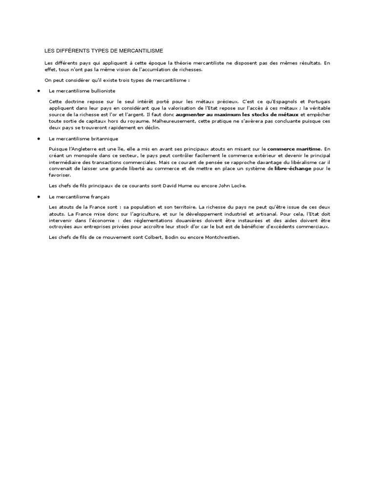 Les Différents Types de Mercantilisme | PDF