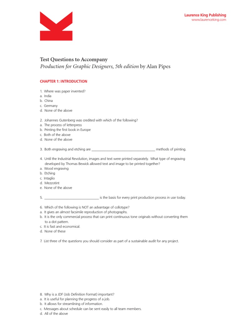Production for Graphic Designers_TEST QUESTIONS-1 | Typography | Typefaces