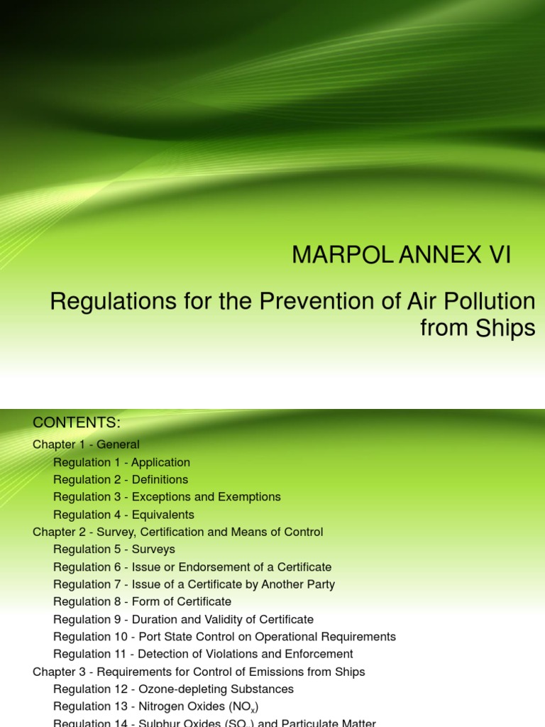 Marpol Annex Vi Regulations For The Prevention of Air Pollution From ...
