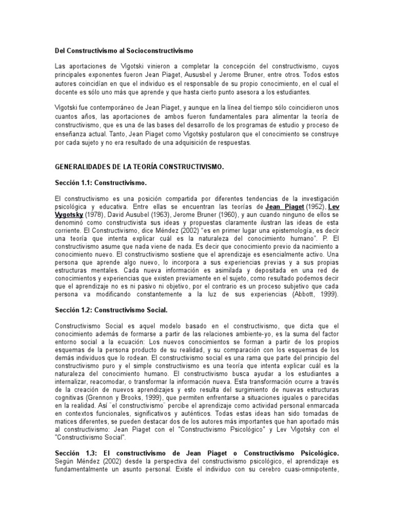 Teoria Del Socioconstructivismo | PDF | Constructivismo (filosofía de la educación) | Desarrollo ...