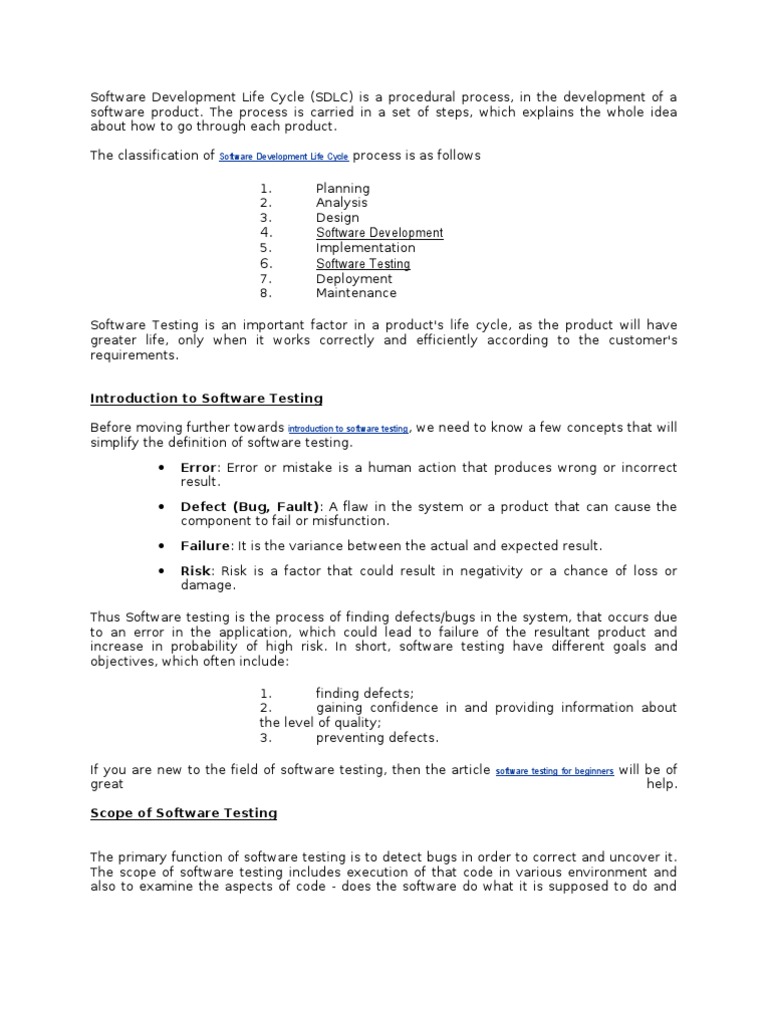 Software Development Life Cycle | PDF | Software Testing | Software Bug