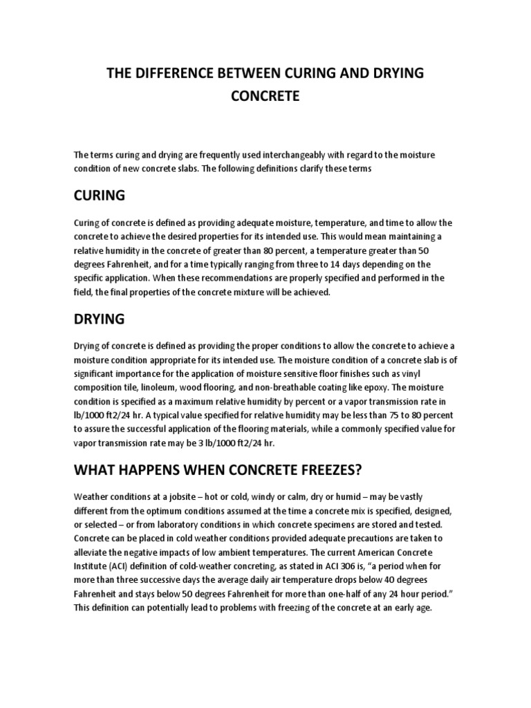 The Difference Between Curing and Drying Concrete | PDF