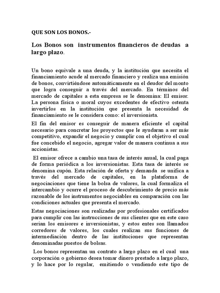 Que Son Los Bonos | PDF | Bonos corporativos | Compartir (Finanzas)