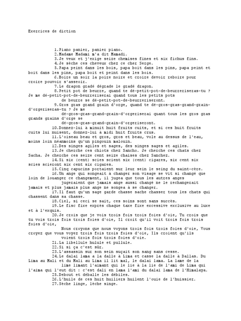 Exercices de Diction | PDF | Loisirs | La nature