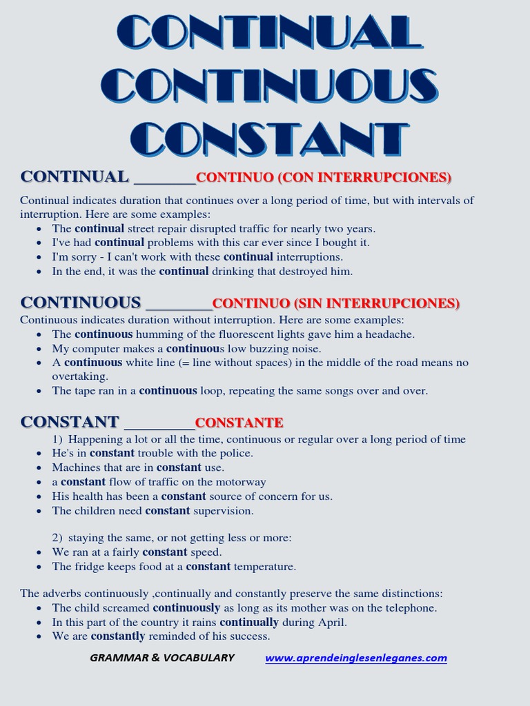 Continual Vs Continuous Vs Constant | PDF