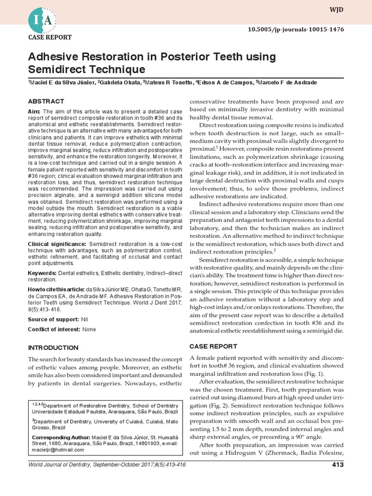 Anatomical and Esthetic Reestablishment Through Semidirect Composite ...